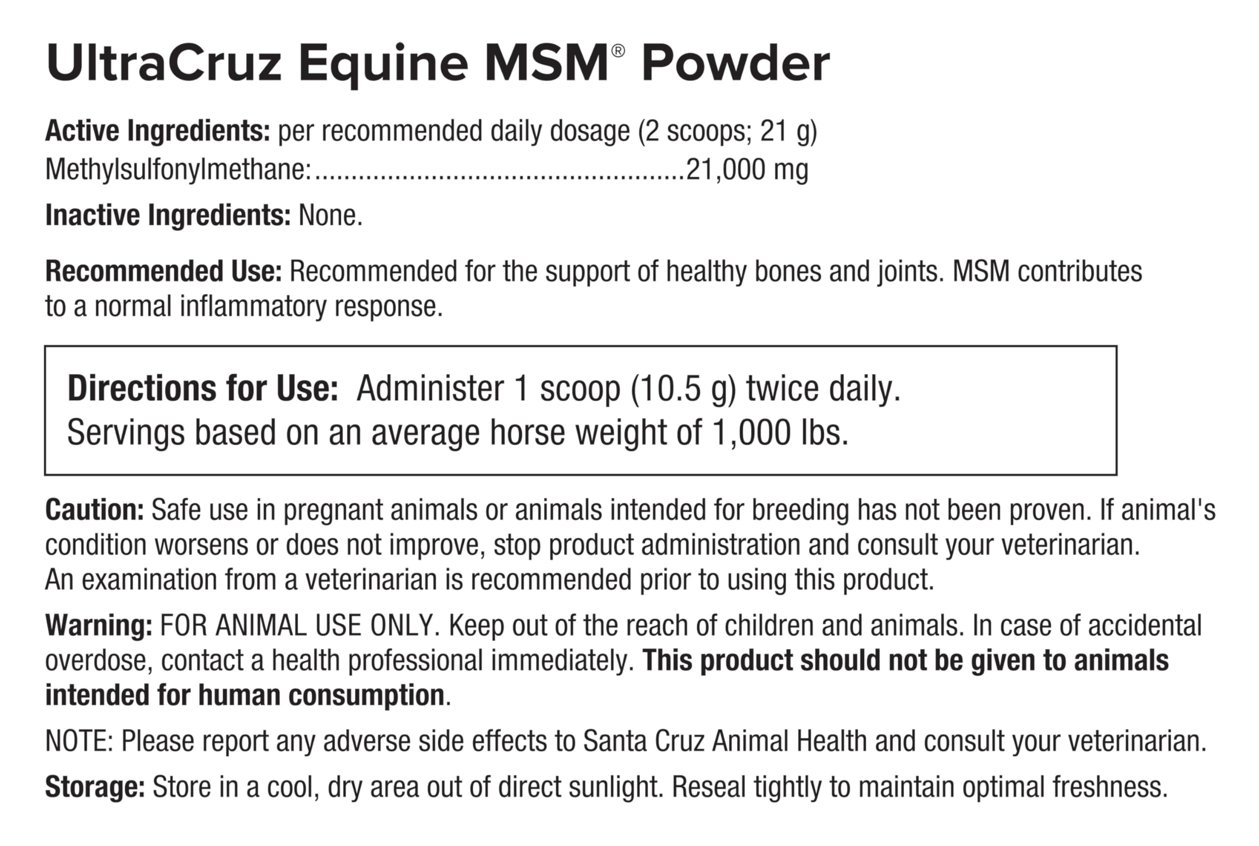 UltraCruz-sc-364854 Equine Horse MSM Joint Supplement, 4 lb, Powder (86 Day Supply)