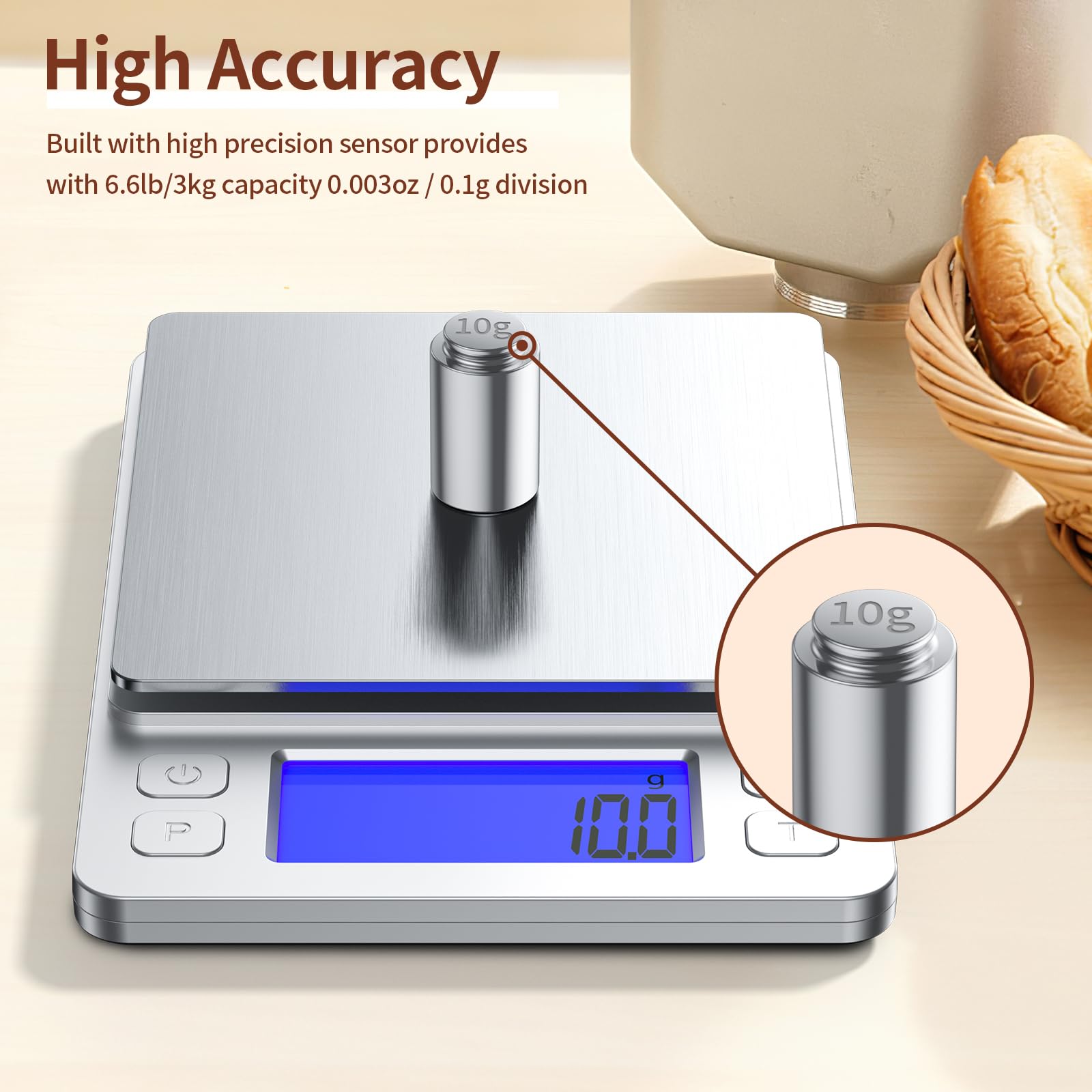 Food Kitchen Scale, Food Scales Digital Weight Grams and Oz, High Precision Digital Scale, with 2 Trays, Tare Function, Baking, Cooking, LCD Display
