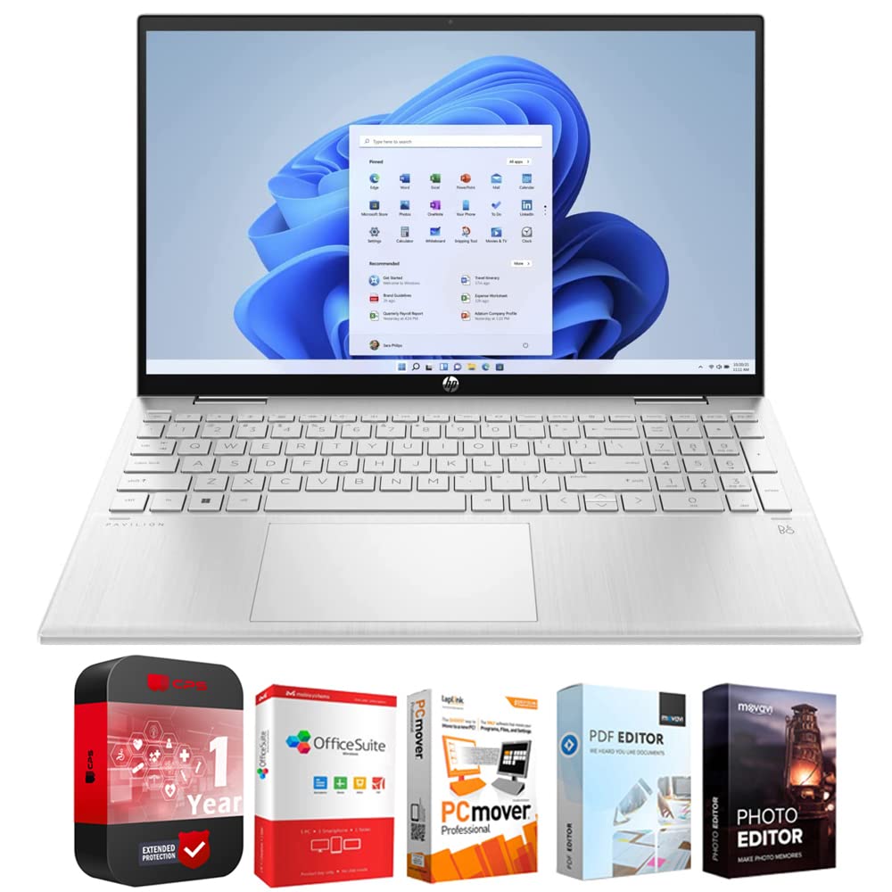 HP Pavilion x360 14-in 2-in-1 Laptop/Tablet with Intel i5-1235U, 8GB RAM - Silver Bundle with Elite Suite 18 Software + 1 Year Protection Warranty
