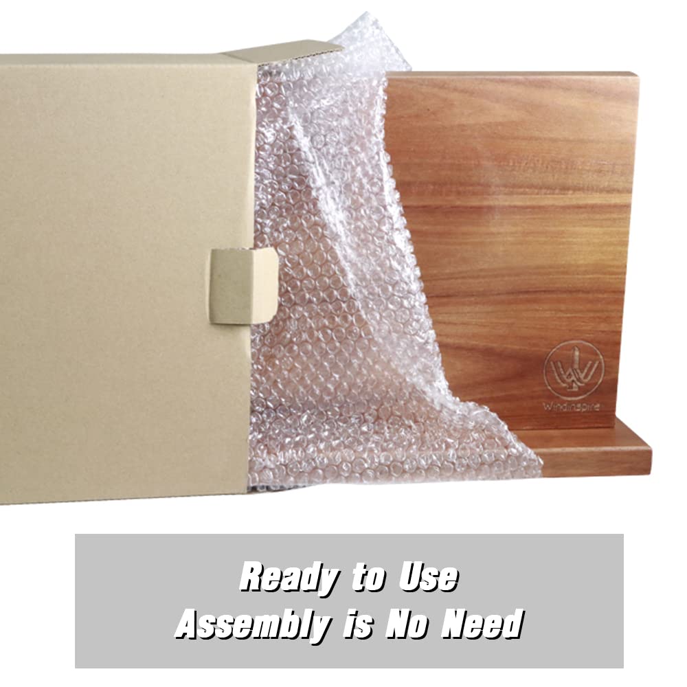 Magnetic Knife Block Made from Waterproof Acacia Wood Double Sided Built in Powerful Magnetic Strip for Dozen Knives Storage