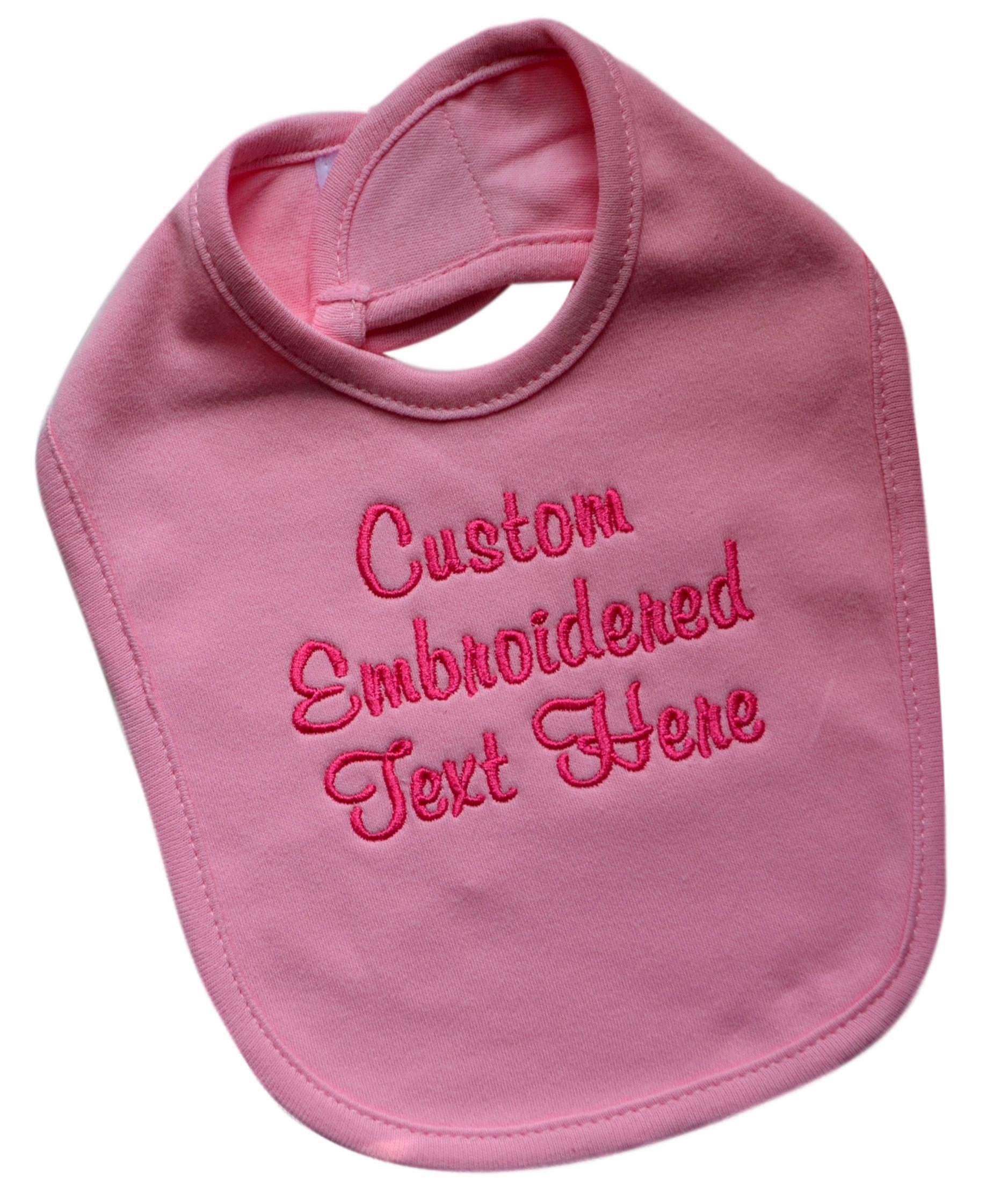 Funny Girl Designs Personalized Baby Bib EMBROIDERED with Your Custom Text and Color 100% Cotton Unisex (GRAY BIB)