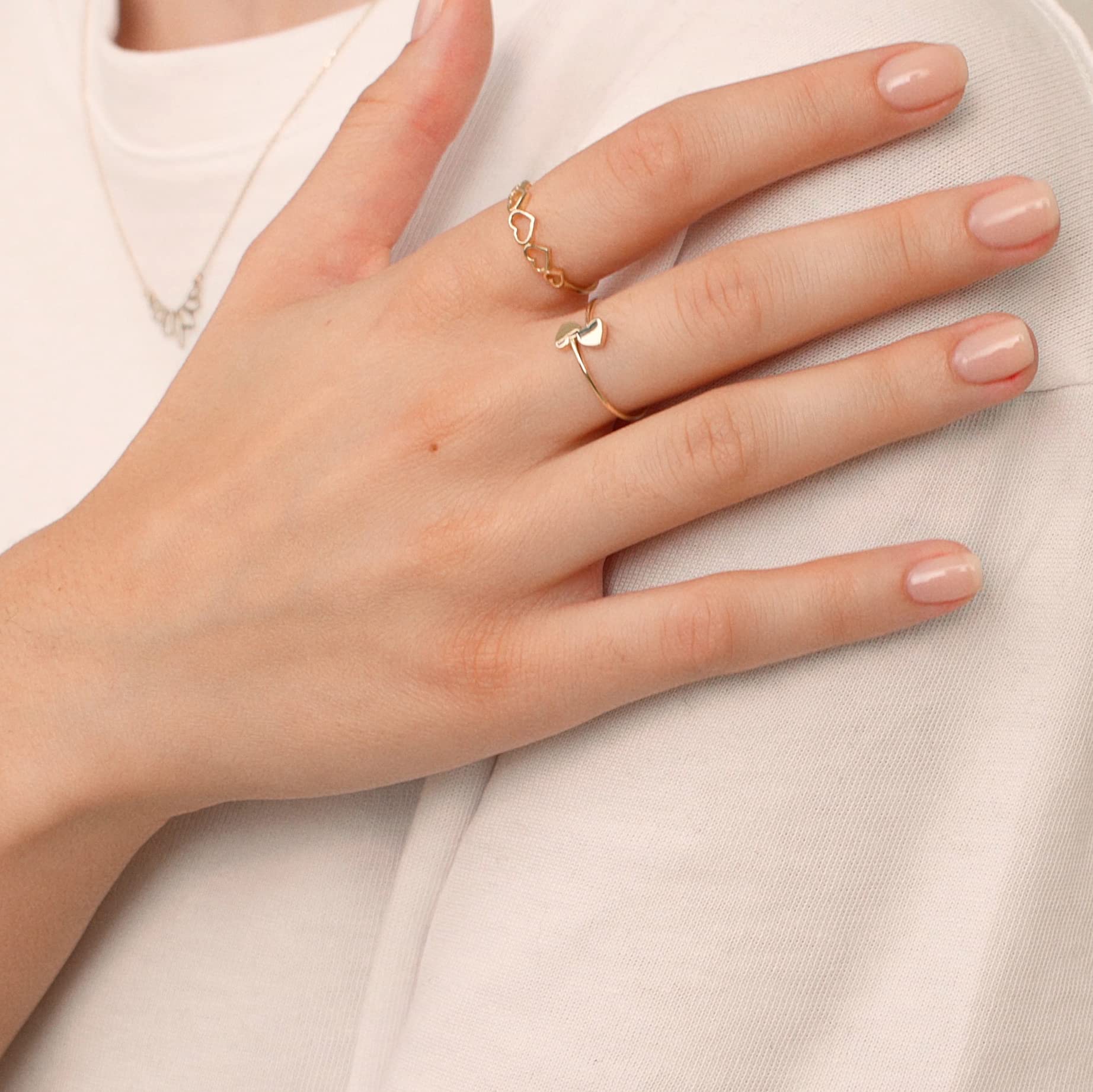 GELIN 14K Yellow Gold Open Heart Ring for Women - Size 7