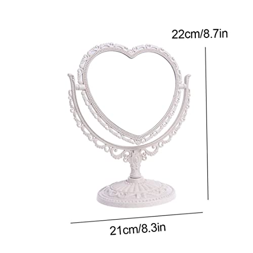 Jorzer Makeup Mirror Heart Shaped Rotatable Double Sided Desktop Cosmetic Vanity Mirror Stand Table Plastic Dresser Heart Shape Mirrors Cosmetic Tool