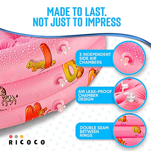 Inflatable Kiddie Pool for Kids - Kids Pools for Backyard - Swimming Pool for Kids, Toddlers, Baby - 3 Ring Pools for Inside and Outside - Durable Material with Soft Blow Up Bubble Botton, Pink