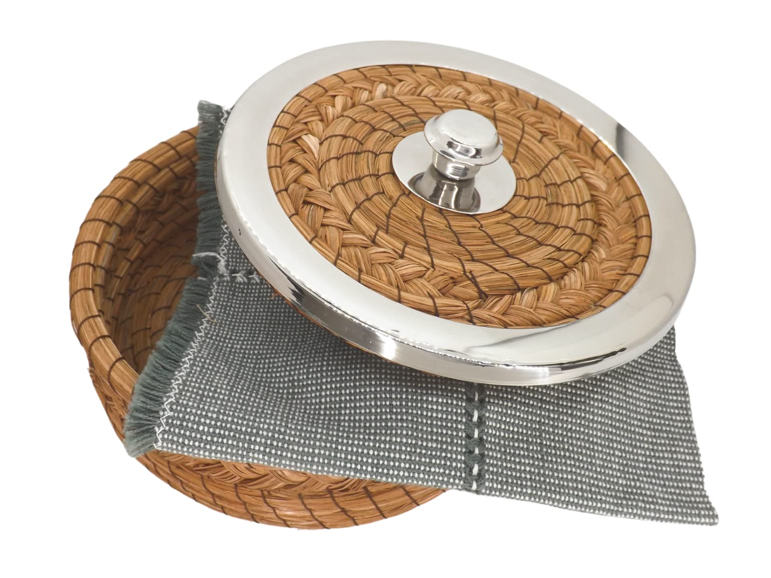 MEXTEQUIL - Authentic Mexican Tortilla Warmer Basket - Pine Needle Handwoven with Handloomed Cloth (Small Metal Rim w cloth)