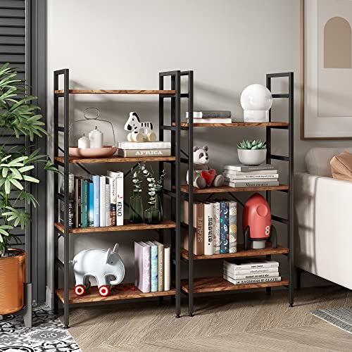 MIOCASA 4 Tier Bookshelf, Adjustable Industrial Bookshelves Organizer, Rustic Wood and Metal Standing Shelving Unit Storage, Tall Display for Living Room, Bedroom and Office (4 Tier Bookshelf)