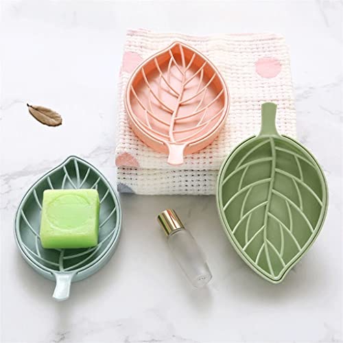 HALOU Leaf Shape Soap Box Drain Soap Holder Box Bathroom Shower Soap Holder Sponge Storage Plate Tray Supplies (Color : Blue, Size : 10.5 * 17.3cm)