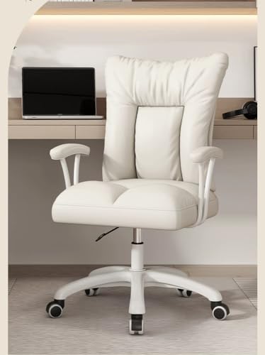 Ergonomic Office Chair, Desk Chairs with Wheels Leather Comfortable Computer Office Ladies Dressing Table Backrest Lift Swivel Chair (Color : White)