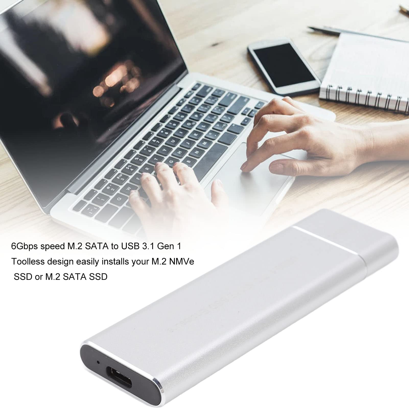 M.2 NVMe SSD Enclosure, Aluminum Alloy SSD Enclosure for Home for Office