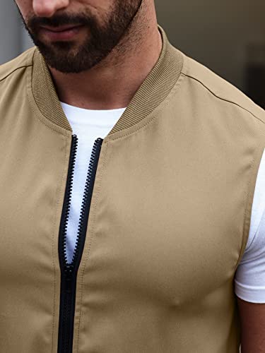 NIBHZ Two Piece Outfits for Men Men Flap Pocket Bomber Jacket & Cargo Pants Without Tee (Color : Khaki, Size : Medium)