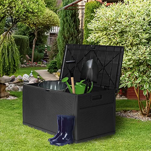 LUCKYERMORE 120 Gallon Large Deck Box, Waterproof Large Capacity for Patio, Garden, Large Outdoor Resin Rattan Storage Box Rainproof, Lockable