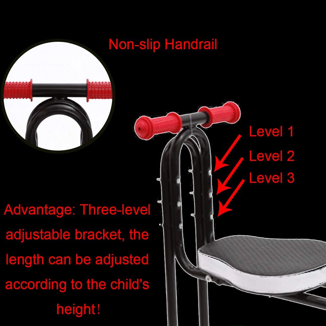 FenglinTech Baby Bike Seat, Child Safety Carrier Front Seat with Armrest and Foot Pedals