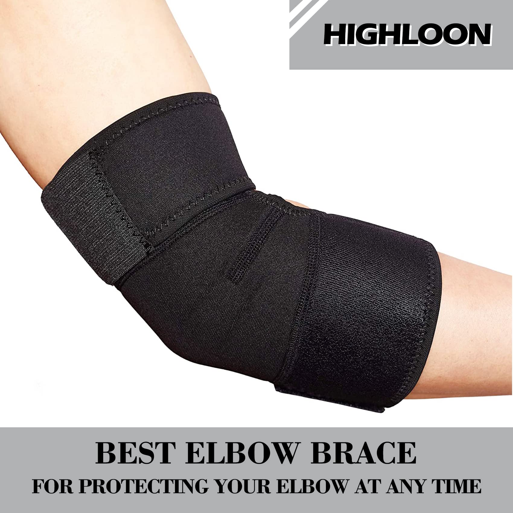 HIGHLOONG Adjustable Elbow Brace Support CoolMax Breathable Compression Arm Sleeve Wrap for Olecranon Joint Pain, Bursa Protection, Arthritis & Tendonitis Relief (One Size Fits Most)