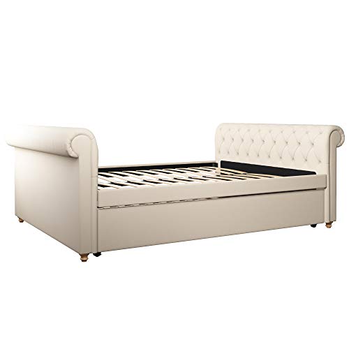 DHP Sophia Upholstered Queen Size Full Trundle, Tan Linen Daybed,
