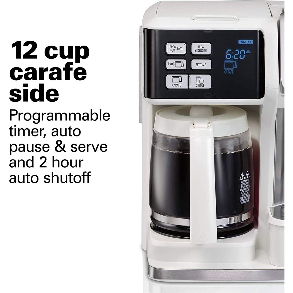 Hamilton Beach 49947 FlexBrew 2 Way Coffee Maker Single-Serve or 12 Cup Pot, White Bundle with 1 YR CPS Protection Pack, 3x Single-Serve Cups, Milk Frothing Pitcher, 2x Reusable 16oz To Go Mug