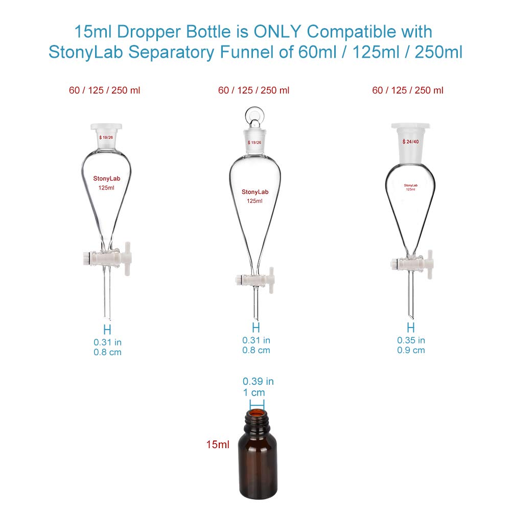 stonylab 15ml (0.5 oz) 4-Pack, Amber Glass Dropper Bottle, Brown Empty Glass Bottle with Glass Dropper, Inner Plug and Label for Essential Oils Aromatherapy Fragrances