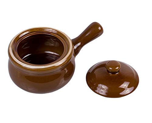 HIC Kitchen French Onion Soup Crock Set with Lids, Set of 4, Brown