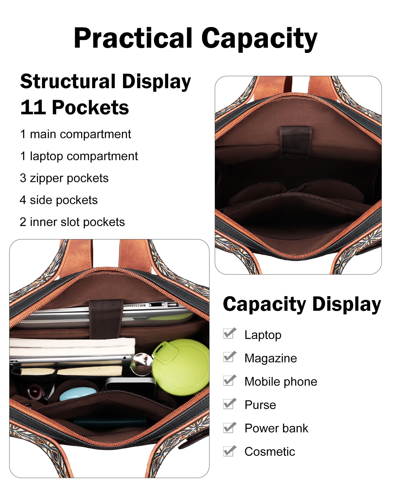 FADEON Leather Laptop Backpack for Women, Designer Ladies Work Travel Computer Backpack with Laptop Compartment Black Brown