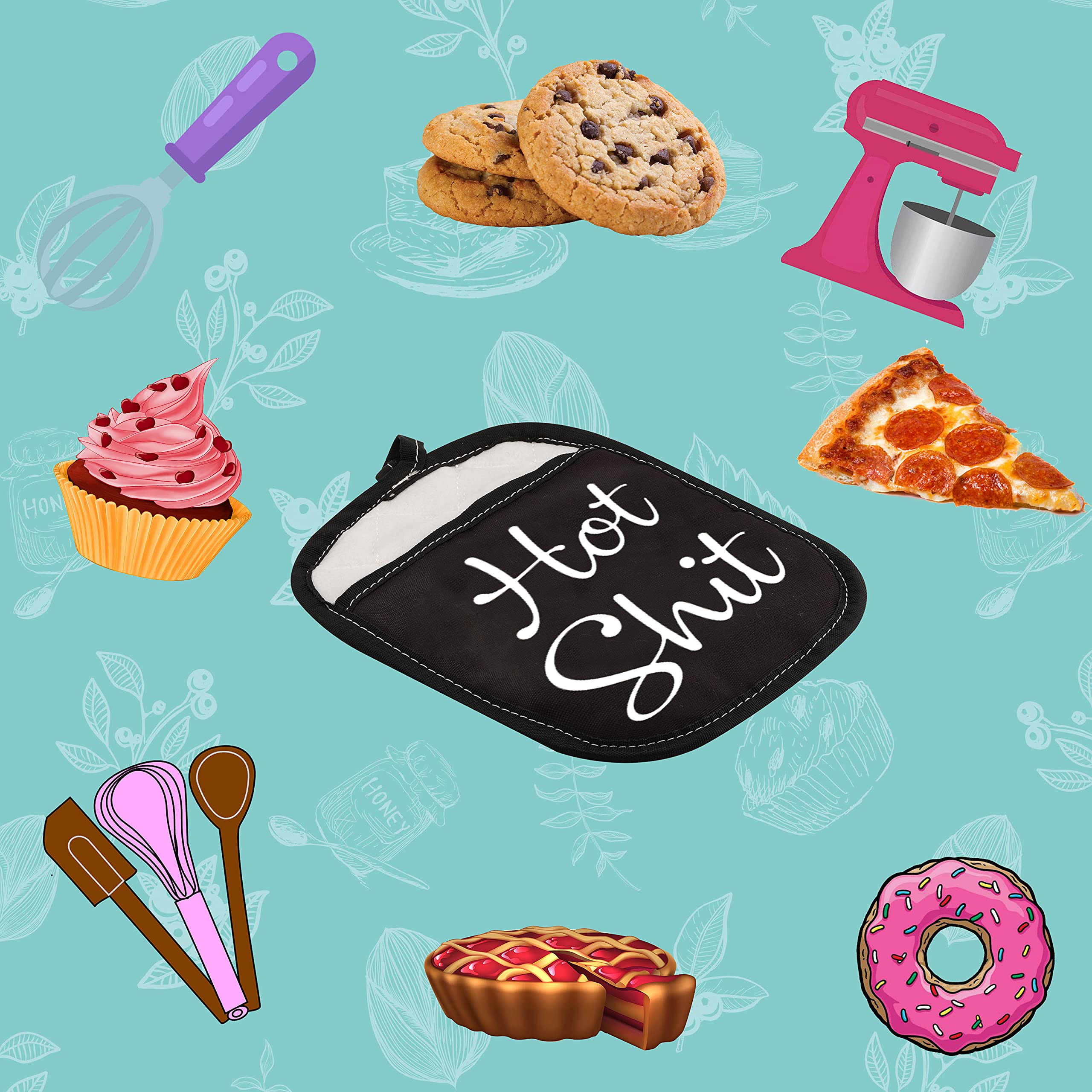 Funny Oven Pads Pot Holder with Pocket for Baker Hot Shit Humor Gift Gag Baking Gift (Hot Shit)