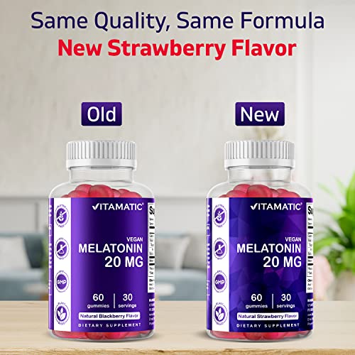 Vitamatic Melatonin 20mg Gummies for Adults, 30 Servings - 60 Vegetarian Gummies - Non-Habit Forming Supplement (60 Gummies (Pack of 2))
