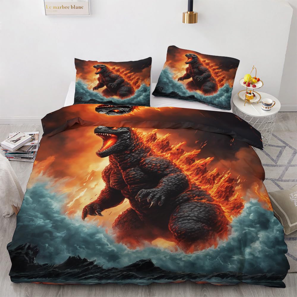 OmErsa Dinosaur Duvet Cover Twin Size Set, Monster Bedding Bedroom Decor, Comforter Cover & 2 Pillowcases 3 Pieces, Home Collection Quilt Cover
