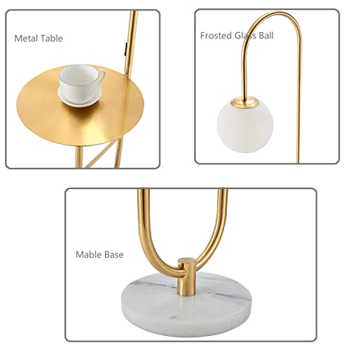 Michideco Floor Lamp with Shelf, Functional Bedside Lamp with Marble Table for Bedroom, Living Room or Office (with Mable Table)
