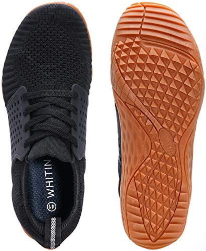 WHITIN Men's Trail Running Shoes Minimalist Barefoot Wide Width Size 10 Toe Box Gym Workout Fitness Low Zero Drop Comfy Tennis Five Fingers Black Gum 43