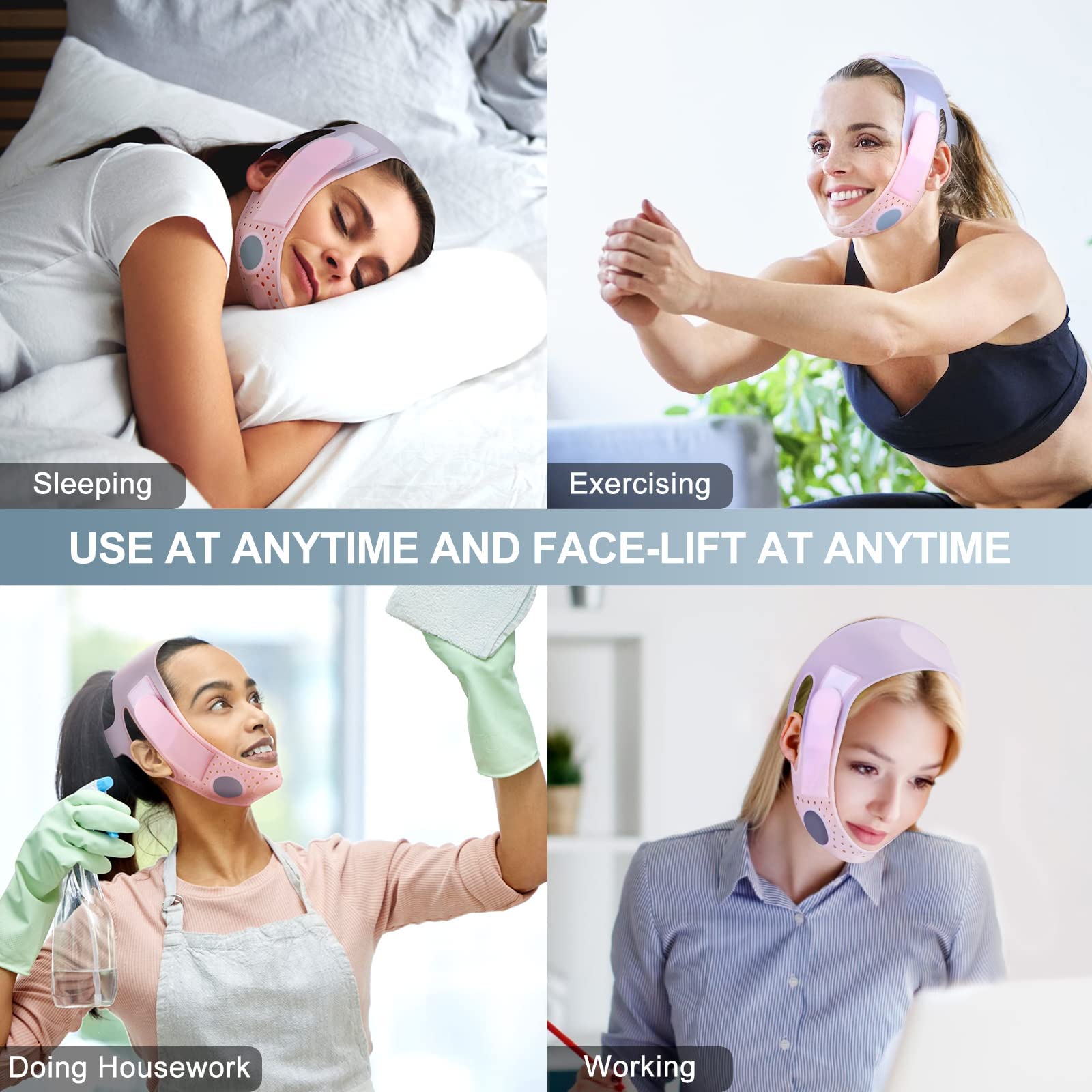 JUSRON Double Chin Reducer V Line Face Lifting Tape Face Strap, Soft Silicone Chin Strap Face Shaper to Removing Double Chin for Women and Men