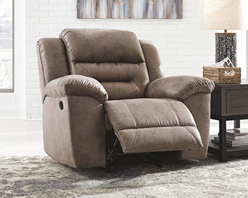 Signature Design by Ashley Stoneland Faux Leather Manual Pull Tab Rocker Recliner, Light Brown