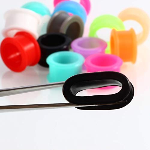 HISHION 24pcs Silicone Tunnels Plugs Ear Gauges 6G-1 inch Flexible Double Flared Multicolored Expander Set for Women Men Body Piercing(9/16"(14mm))
