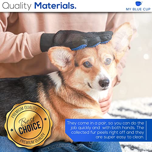 My Blue Cup Pet Grooming Gloves | Deshedding Tool | Suitable for Cats, Dogs & Bigger Animals | Comes in a Pair | Soft Silicone Tips | Easy to Use | Easy to Clean & Machine Washable