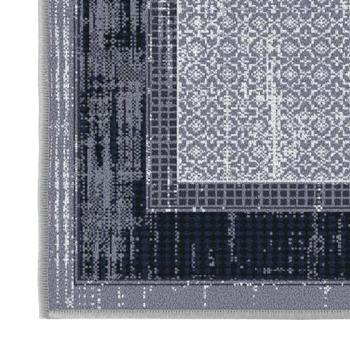 Ottomanson Ottohome Contemporary Bordered Design Rubberback Area Rug, 3'3" x 5', Gray/Navy