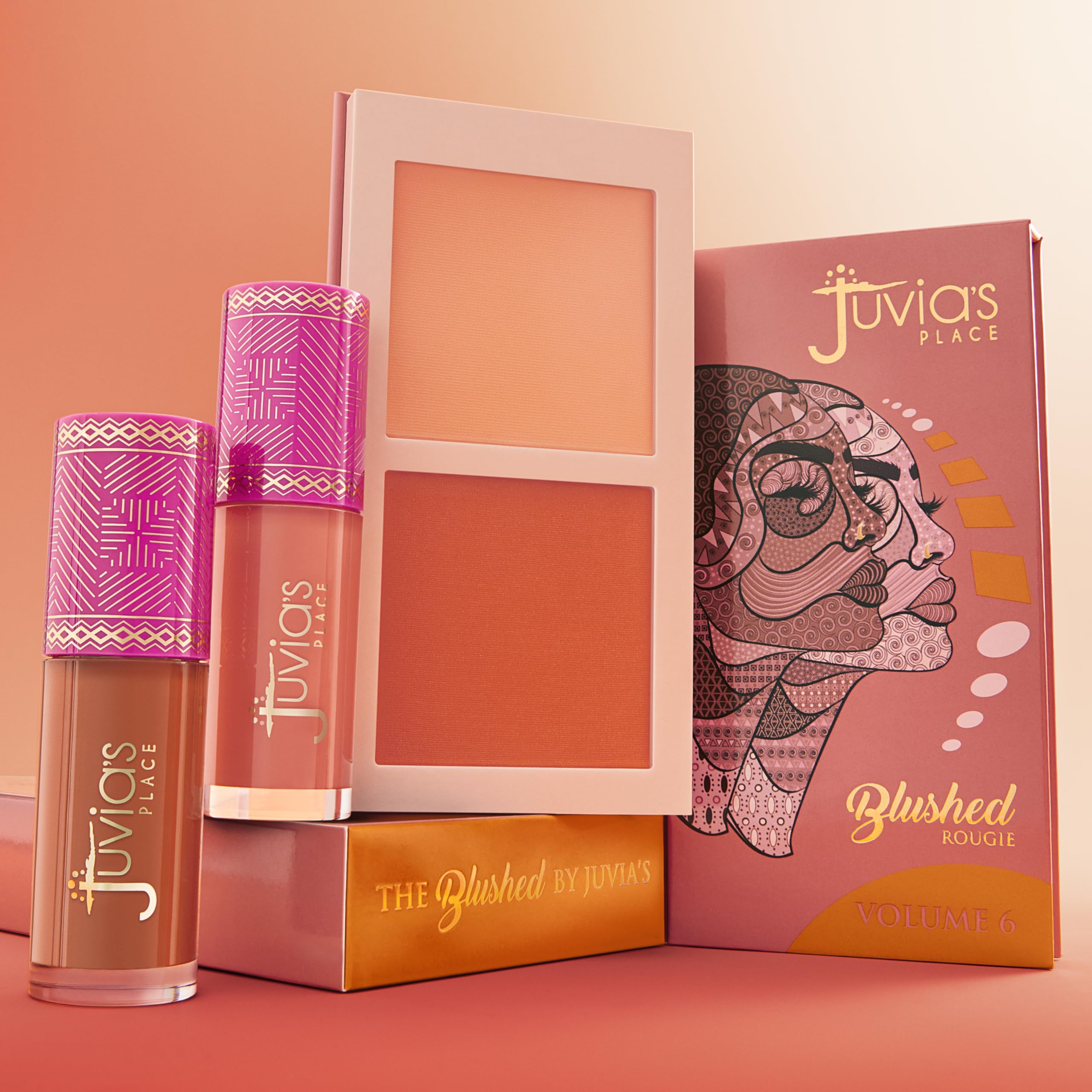 Juvia's Place Blushed Duo Blush Volume6 - Radiant Shimmer Makeup Two Tone Pigmented Buildable Pressed Mineral Powder - Rosy Natural Cheeks Face Glow Highlight Matte Fresh Finish for All Skin Color