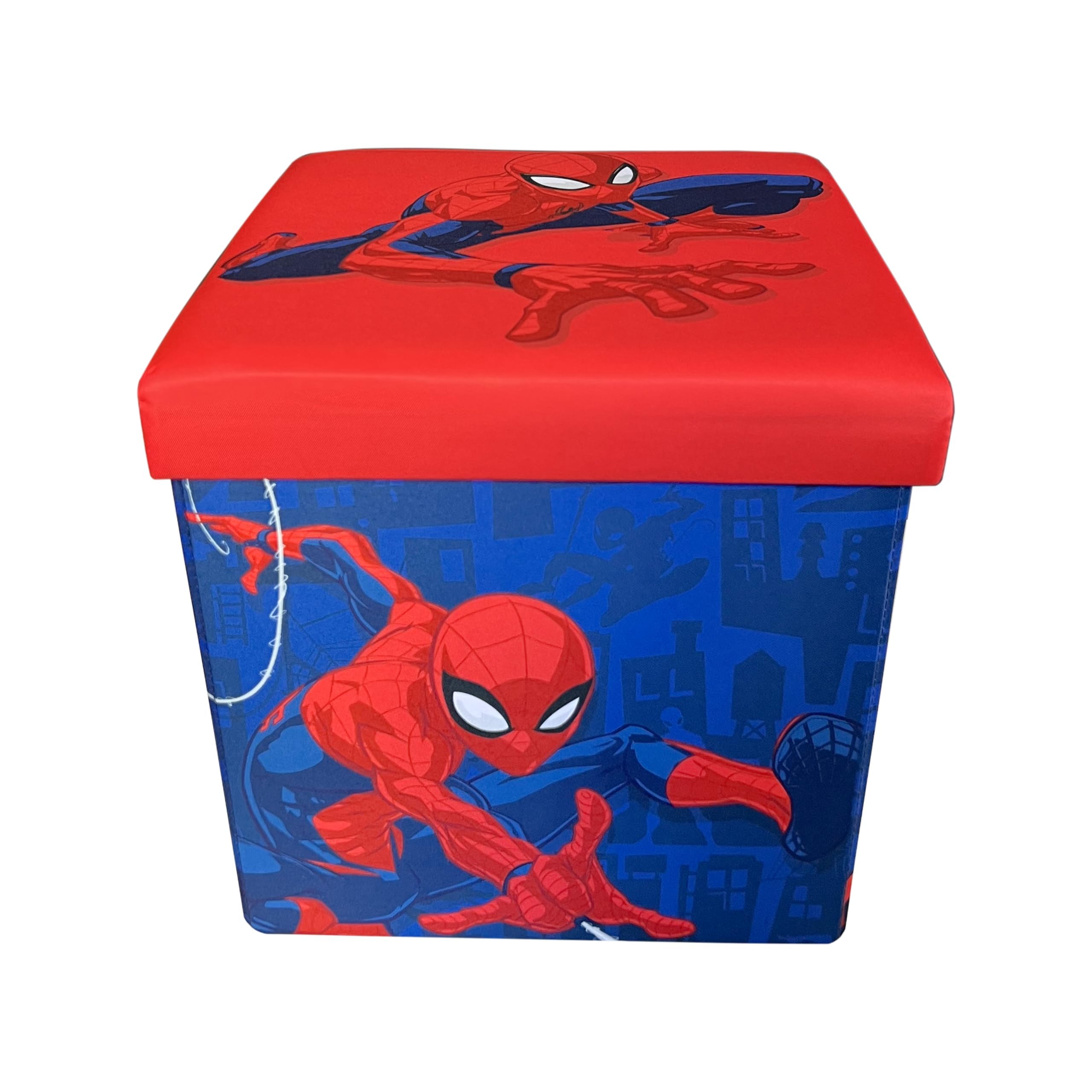 Idea Nuova Marvel Spiderman Sit and Store Collapsible Storage Ottoman with Removeable Lid, 15" H x 15" W x 15" D