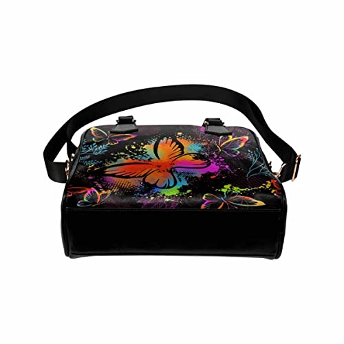 InterestPrint Flying Butterflies in Watercolor Womens PU Leather Handbag Travel Shoulder Bag