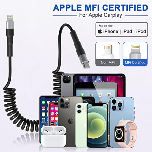 KETAKY Plus Coiled USB C to Lightning Cable MFi Certified & CarPlay Compatible Spring Retractable iPhone Charging Cord 20W PD Fast Charge | Data Sync for iPhone 14|13|12|11 Pro|X|iPad|iPod