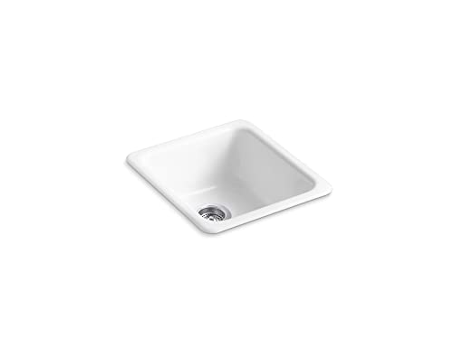KOHLER 6584-0 Iron/Tones Top-Mount/Undermount Single-Bowl Kitchen Sink, 17" W x 18-3/4" L, White