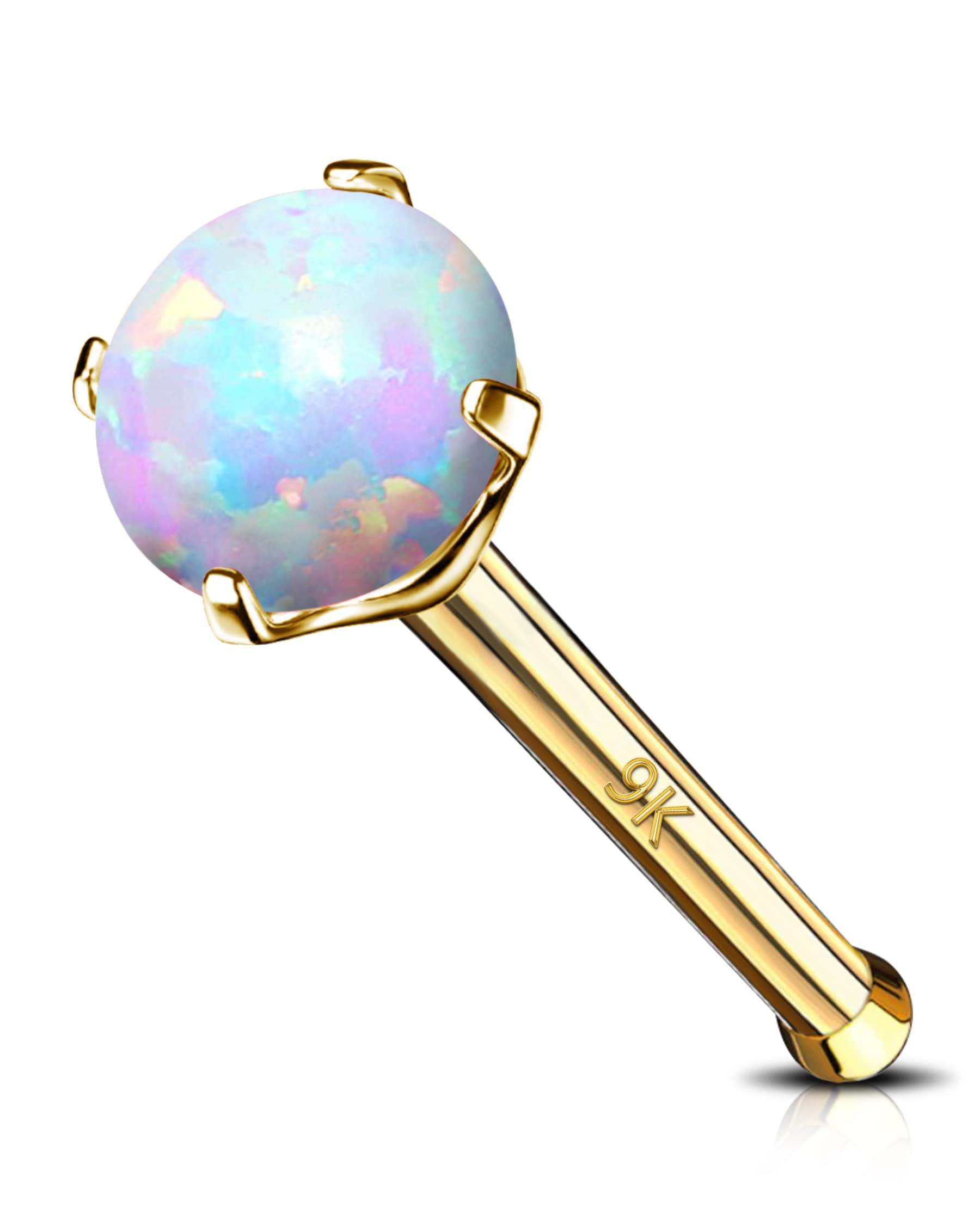 Jewseen 9K Solid Gold Opal Nose Studs 20G Nose Rings L-Shaped Nose Piercing Jewelry Nose Bone Studs Nostrial Piercing Jewelry for Women and Men