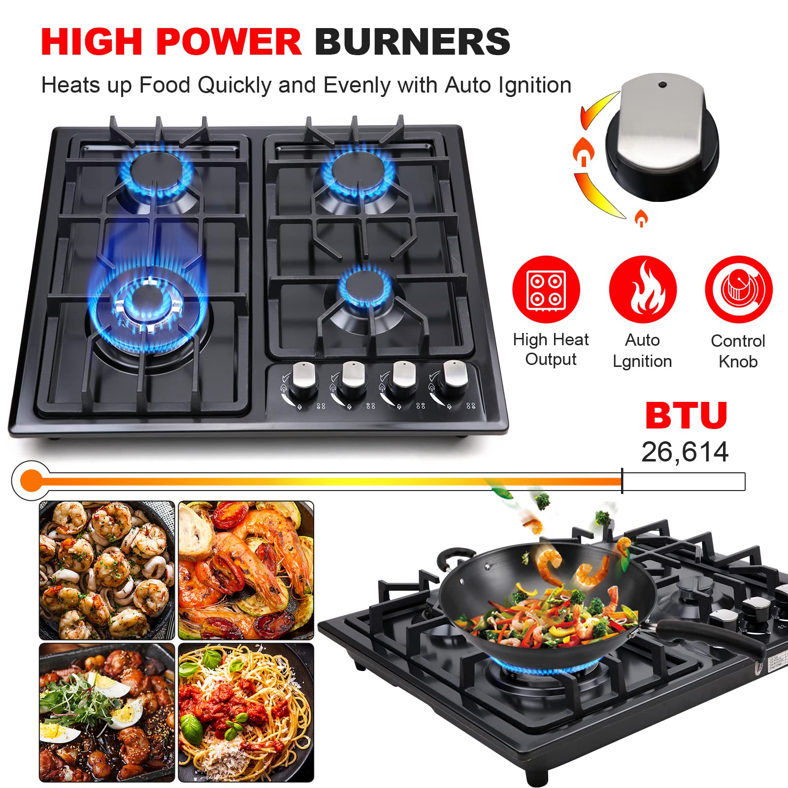 forimo Gas Cooktop 22Inch,Built in Gas Cooktop 4 Burners Stainless Steel Stove with NG/LPG Conversion Kit Thermocouple Protection and Easy to Clean