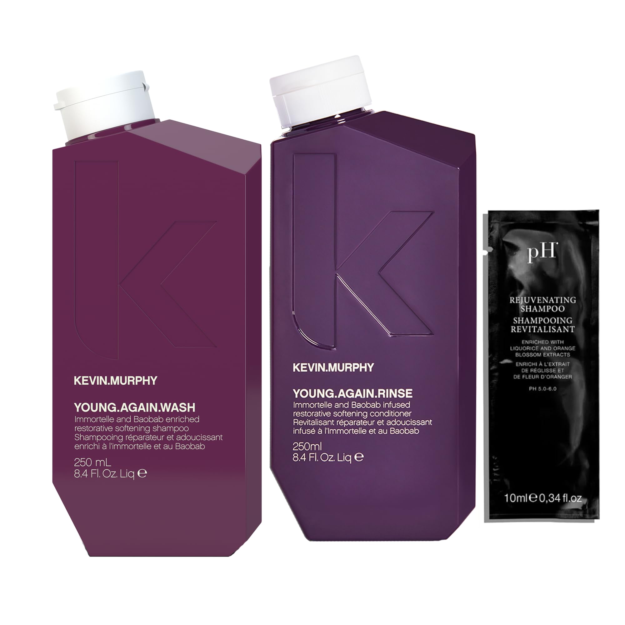 KEVIN MURPHY Young Again Wash And Rinse 8.4 FL Oz with pH Labs Rejuvenating Shampoo 10 ml