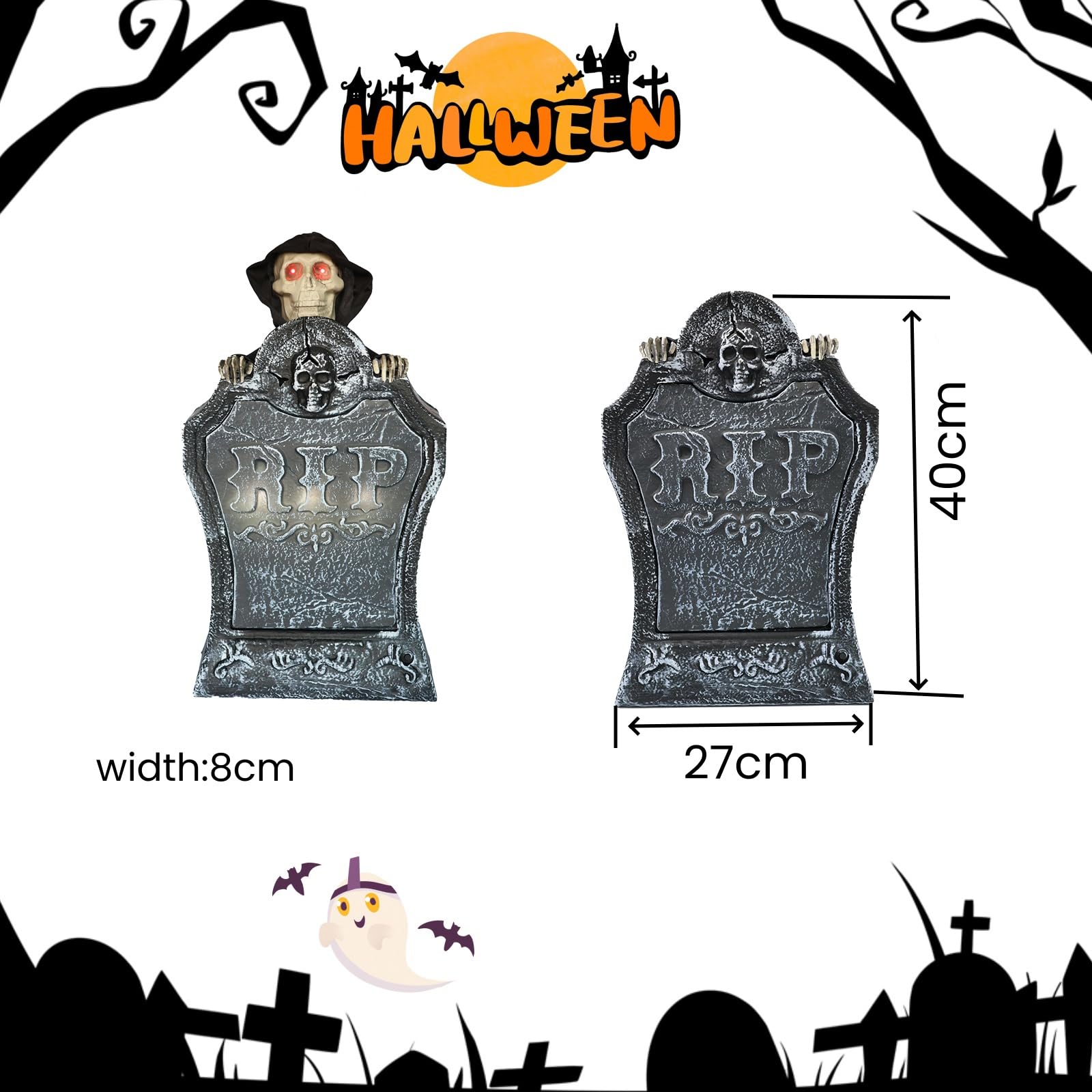 ReneeCho Halloween RIP Tombstone Stretch Ghost Horror Gravestone Decors