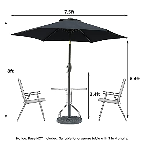 windaze 7.5ft Patio Table Umbrella - Outdoor Market Umbrella with Push Button Tilt and Crank for Garden, Lawn, Backyard, Deck, Pool and Beach, Black