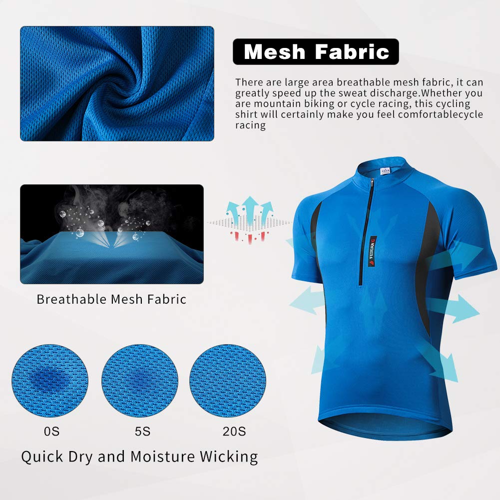 FEIXIANG Men's Cycling Bike Jersey Short Sleeve Moisture Wicking Breathable Biking Shirts with 3 Rear Pockets (Blue, 3X-Large)
