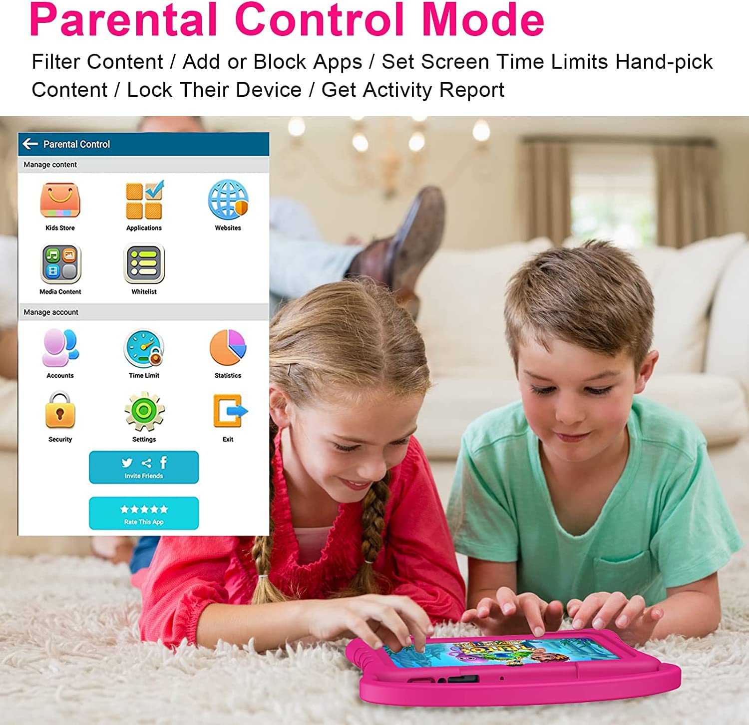 Kids Tablet, 7 inch Tablet for Kids 3GB RAM 32GB ROM Android 11 Toddler Tablet with Bluetooth, WiFi, GMS, Parental Control, HD Dual Camera, Shockproof Case, Google Play, Netflix, YouTube(Pink)
