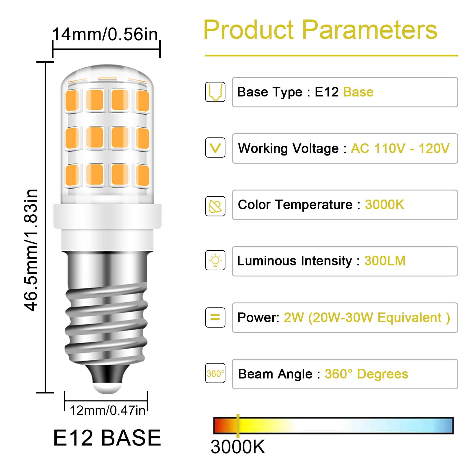 LFLAMPON E12 LED 2W Candelabra Led Bulbs Ceiling Fan Light Bulbs C7 Small Base Equivalent 120V 20W-30W Replace Turkish Lamp Dryer Bulb Water Dispensing Fridge Light Salt Light(2 Pack)
