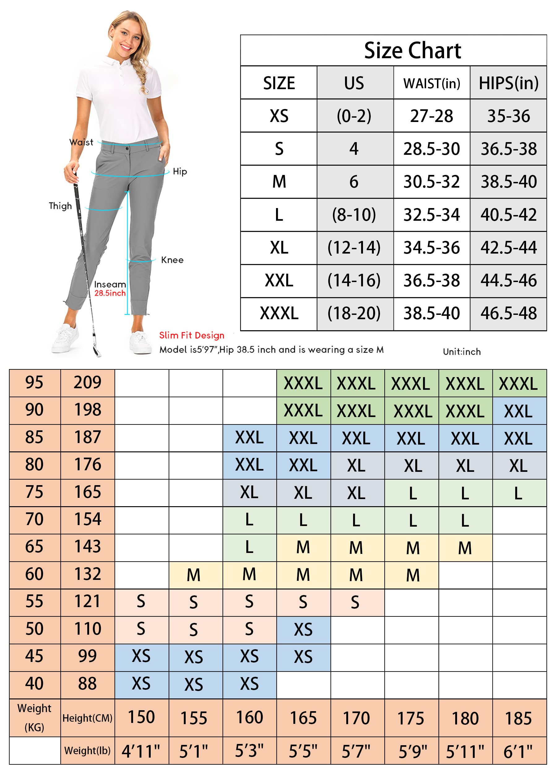 Hiverlay Womens pro Golf Pants Quick Dry Slim Lightweight Work Pants with Straight Ankle Also for Hiking or Casual Ladies,Gray-l