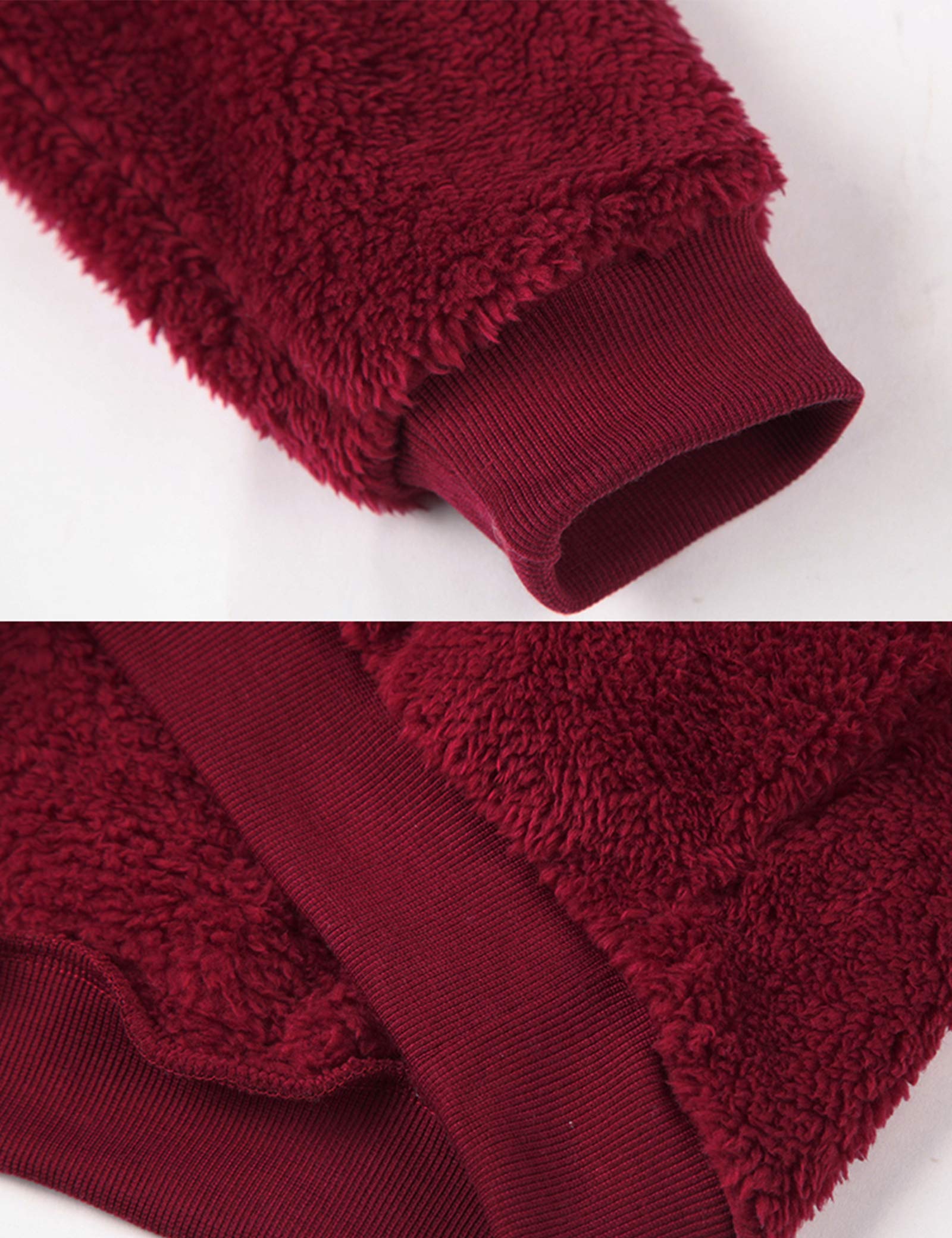 HMBEIXYP Girl's Polar Fleece Sherpa Pullover Fuzzy Fleece Sweatshirt Hoodie with Pockets Wine 130CM