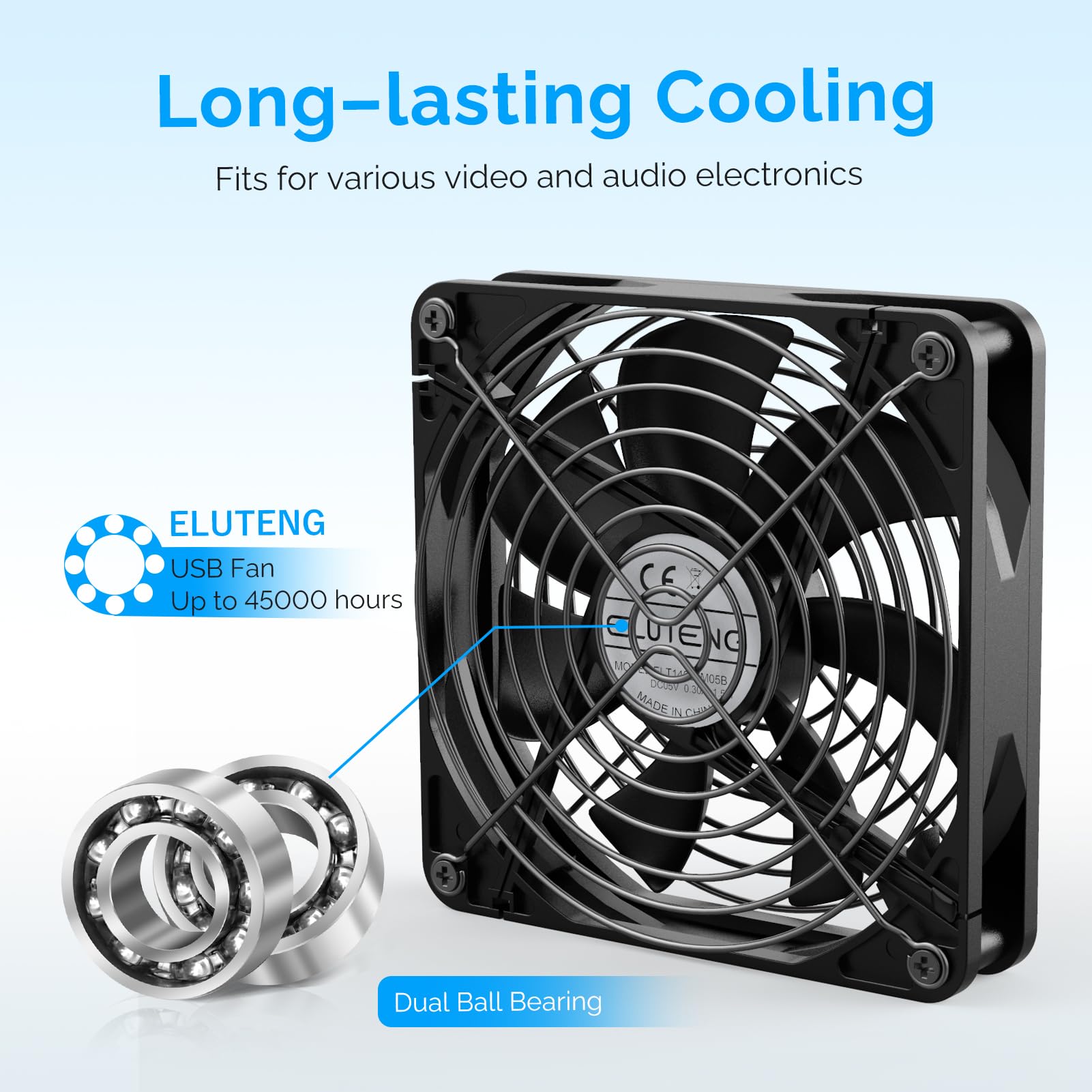 ELUTENG USB Cooling Fan 140mm Quiet USB Computer Fan 5V USB Ventilation Fan 3 Speed Control for Receiver DVR Playstation Xbox Computer Cabinet Cooling 140 x 140 x 25mm