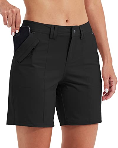 Willit Women's Golf Hiking Shorts 7" Quick Dry Athletic Shorts Casual Summer Shorts with Pockets Water Resistant Black 6