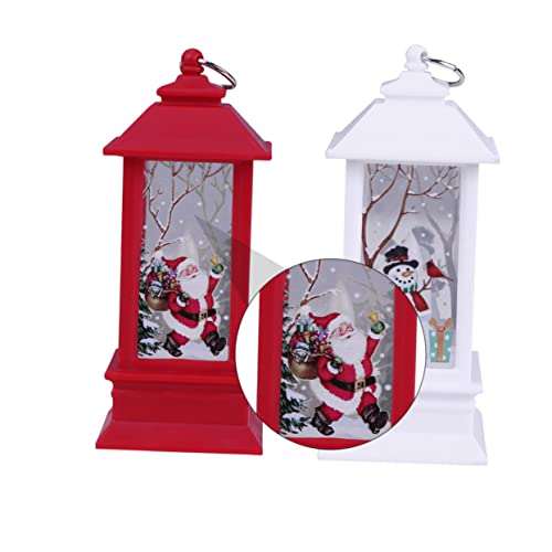 NOLITOY 2pcs Christmas Flame Lights Christmas Decorative Lantern Santa Snow Globe Lantern LED Christmas Lantern Table Top Decor Small Telephone Booth Lamp Snowball Christmas Plastic